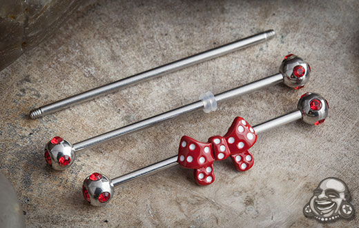 Red Polka Dot Bow Industrial Barbell Set