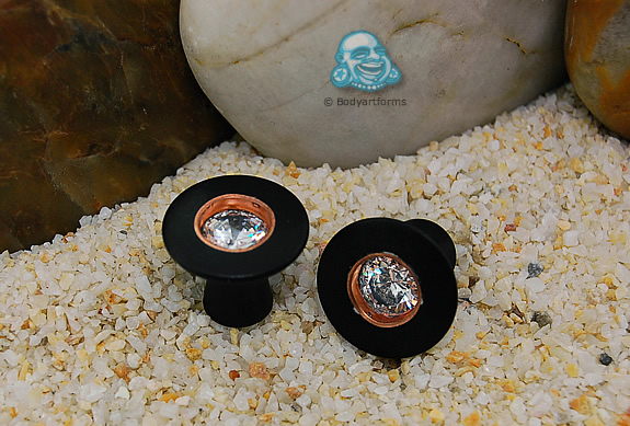 Blemished Ebony Mayan Plug With Cz/copper Inlay