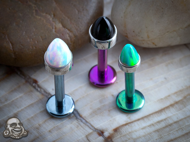 Custom Order Titanium Flatback Labret With Bezel Set Opal/stone Bullet