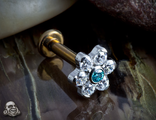 Custom Order Titanium Flatback Labret With Gemmed Flower