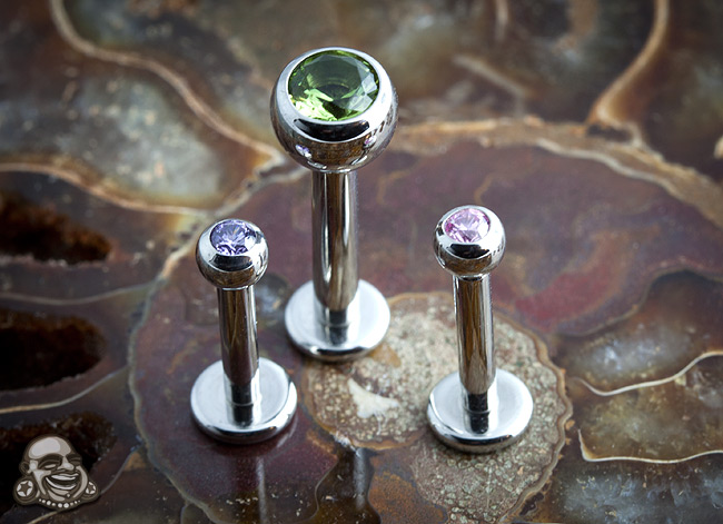 Custom Order Steel Flatback Labret With Gemmed Ball