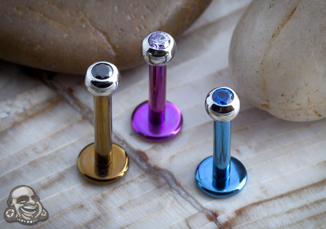 Custom Order Titanium Flatback Labret With Gemmed Ball
