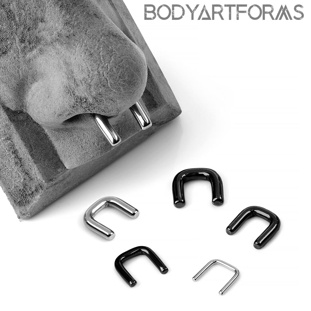 Black Coat Steel Staple Shaped Septum Retainer