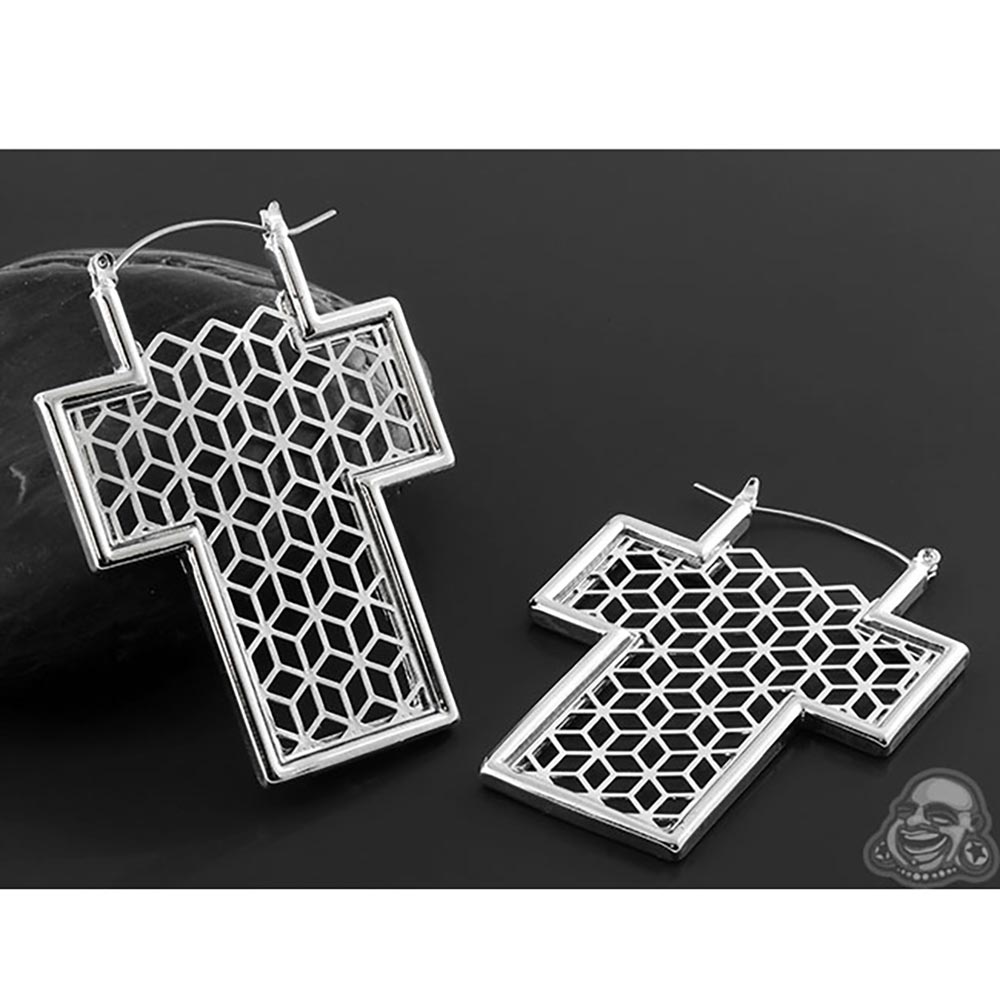 Geometric Cross Hoop Earrings