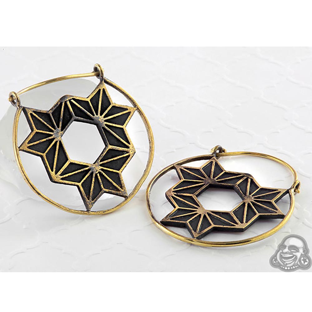 Brass Geometric Hexagon Earrings