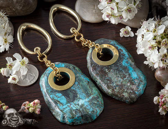 Solid Brass And Raw Turquoise Weights