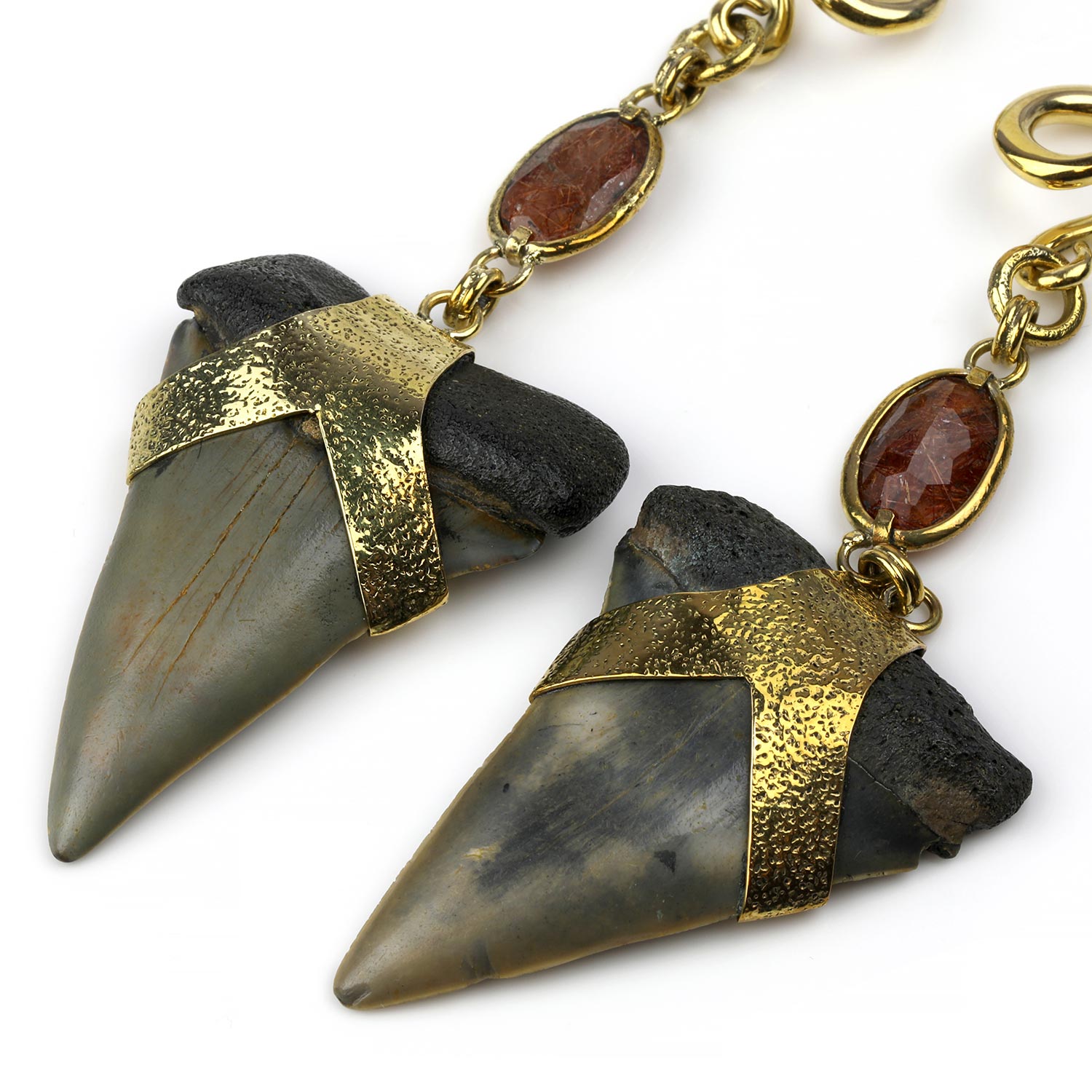 Brass Meg Teeth With Copper Rutilated Quartz Weights