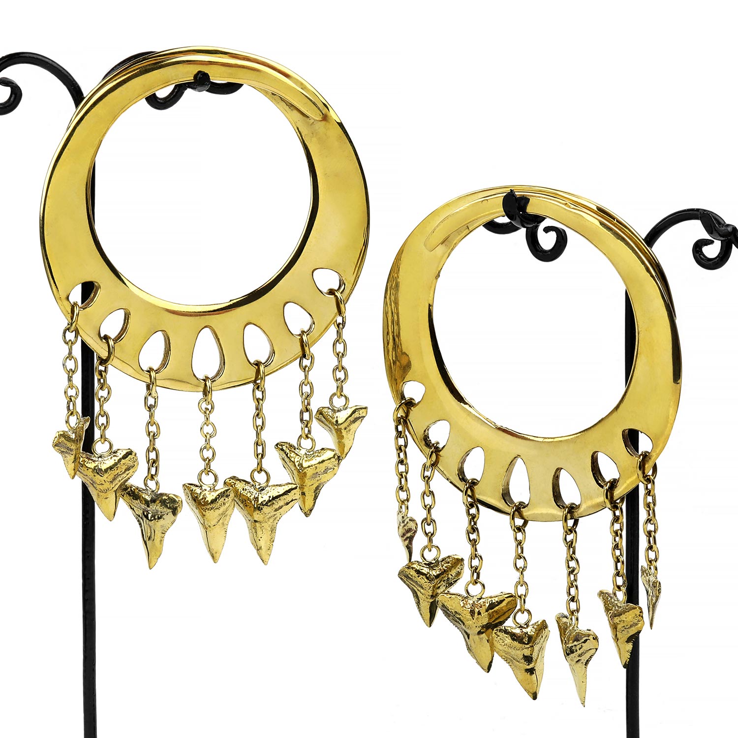 Solid Brass Lotus Shark Teeth Hoops