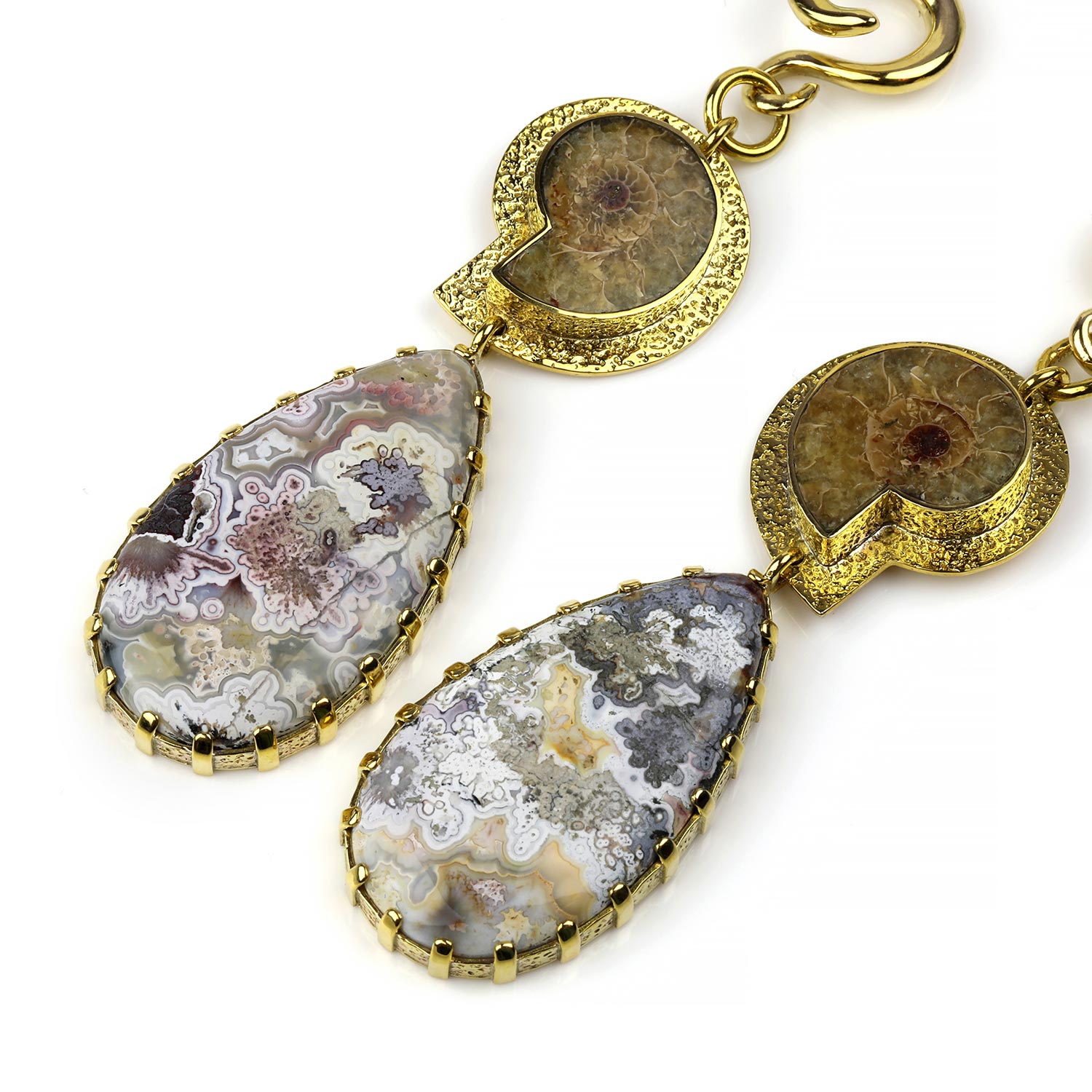 Solid Brass Ammonite & Laguna Agate Lobe Weights