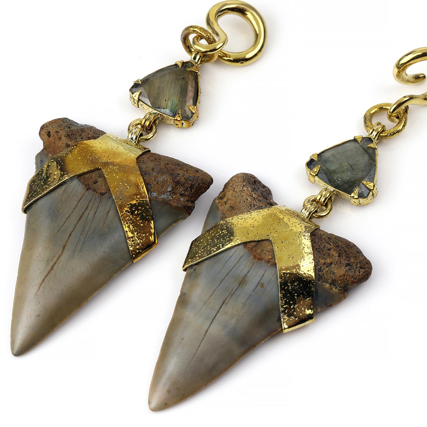 Brass Meg Teeth With Faceted Labradorite Weights