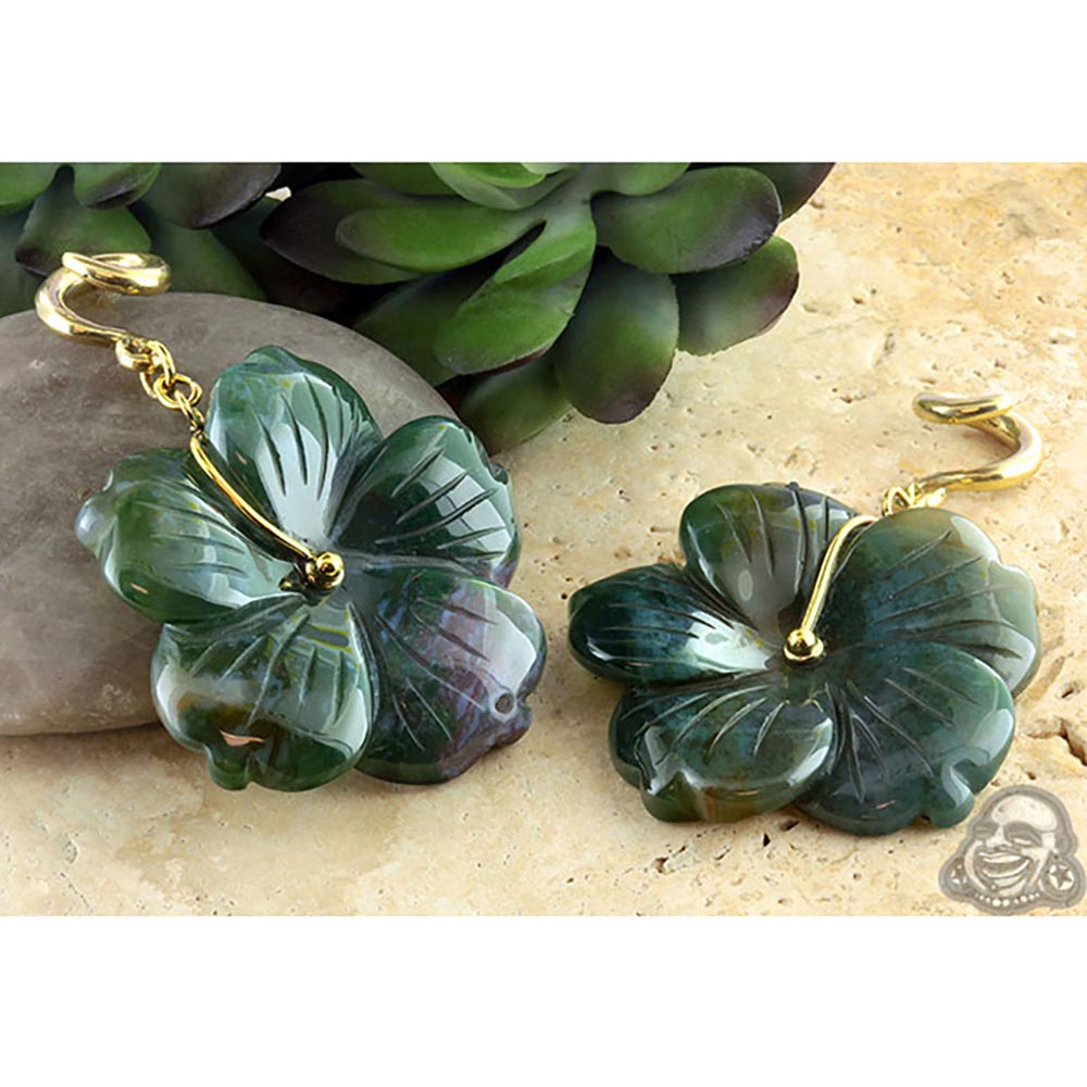 Solid Brass and Moss Agate Flower Weights