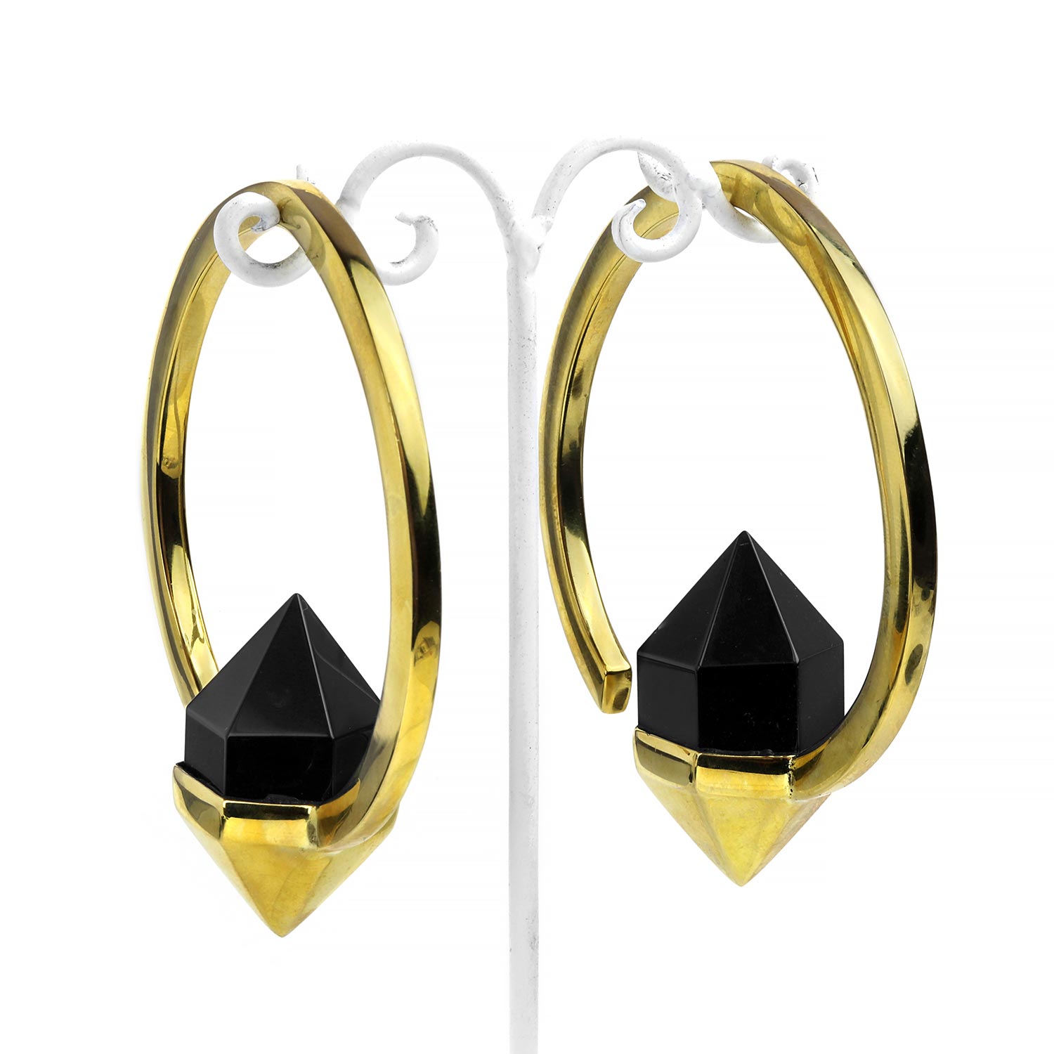 Solid Brass Black Obsidian Weights For Stretched Lobes