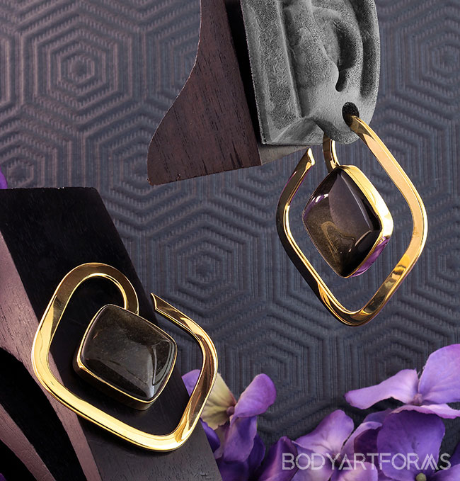 Solid Brass Square Weights With Golden Obsidian