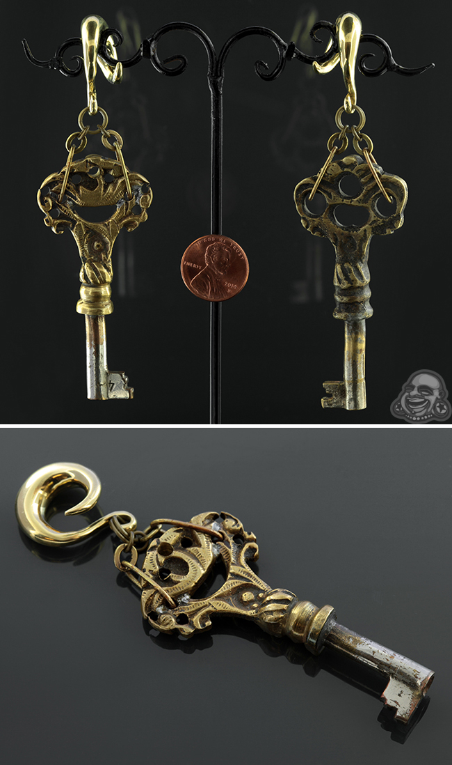 Vintage Key Dangles With Brass Coils