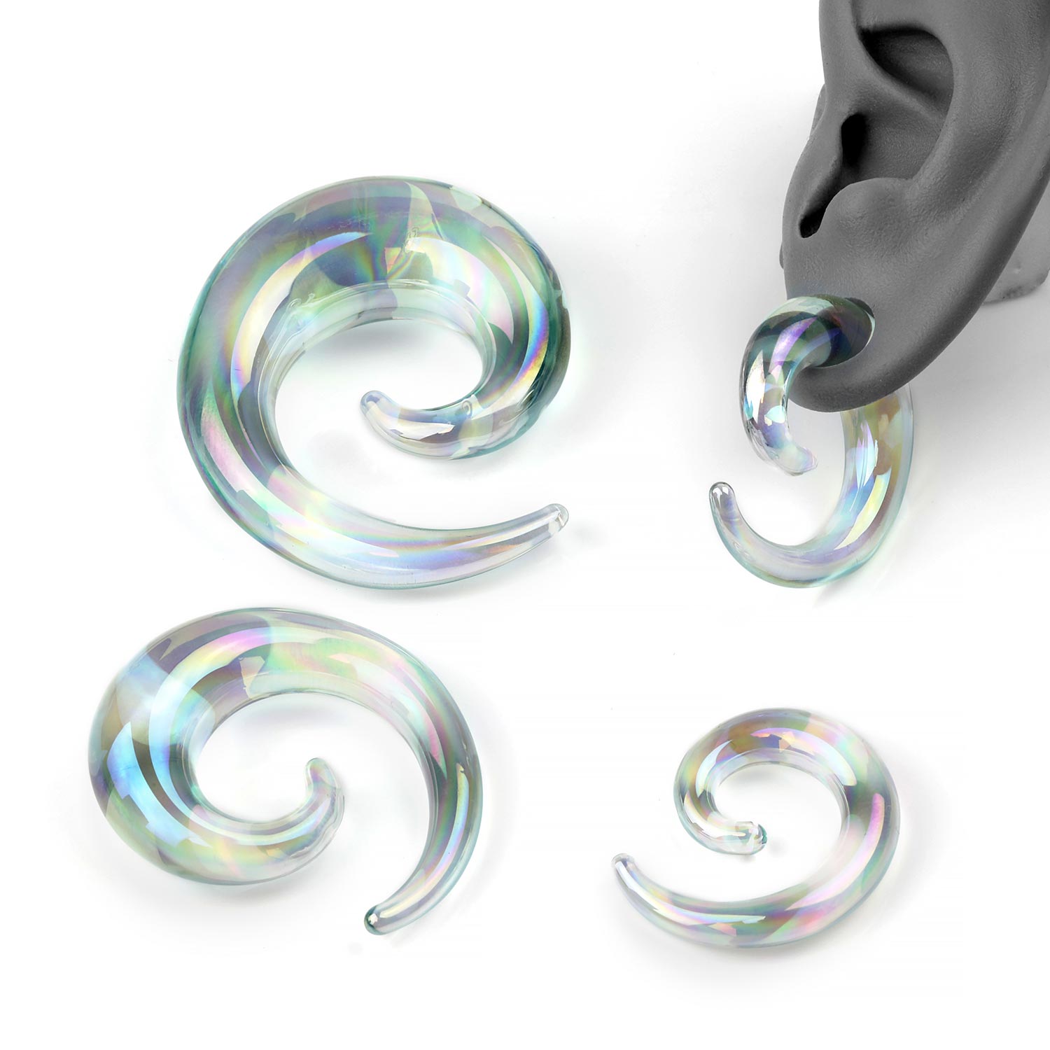 Clear Glass Luster Spirals For Stretched Lobes