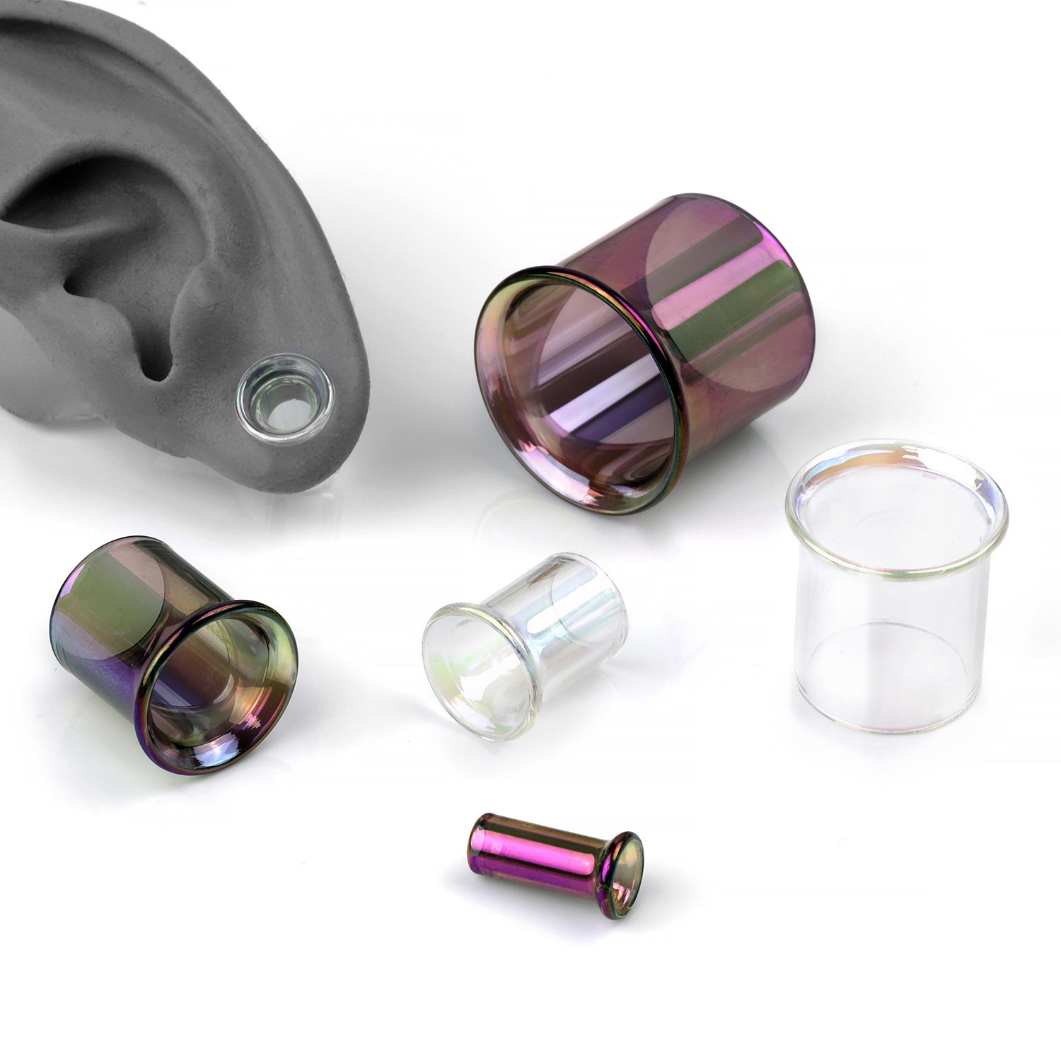 Pvd Plated Oilslick Glass Eyelets For Stretched Lobes