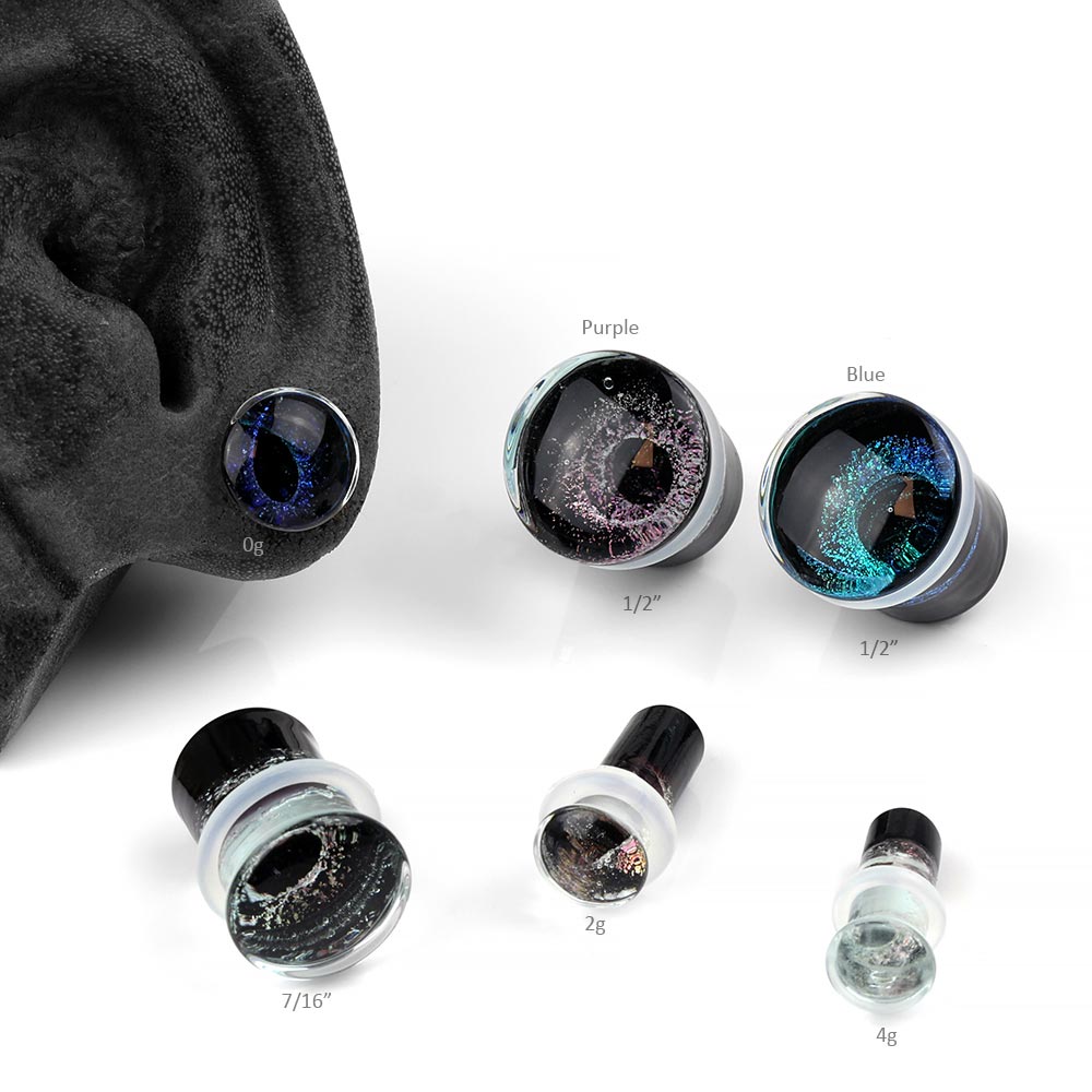 Quality Single Flare Blue Celestial Vortex Glass Plugs