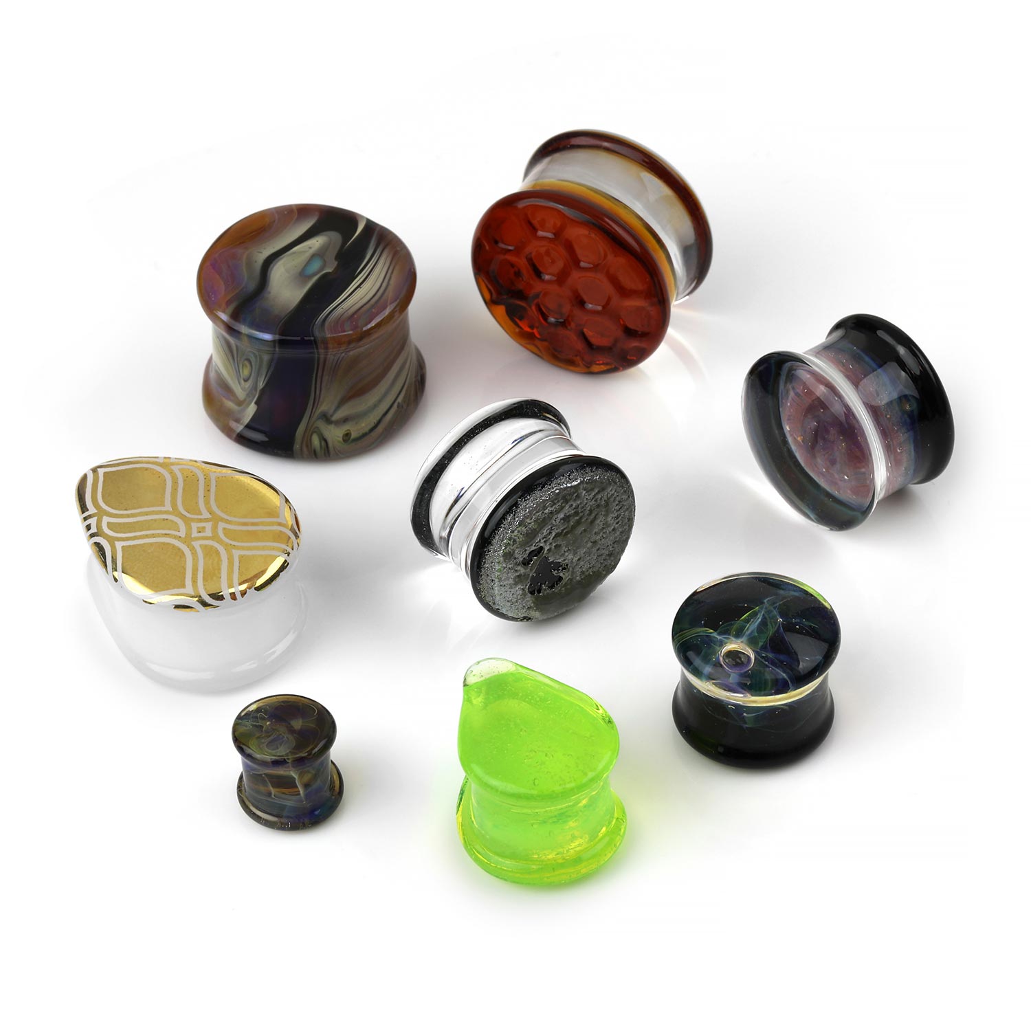 (2nds/blemished) Gws Double Flare Pyrex Fancy Plugs