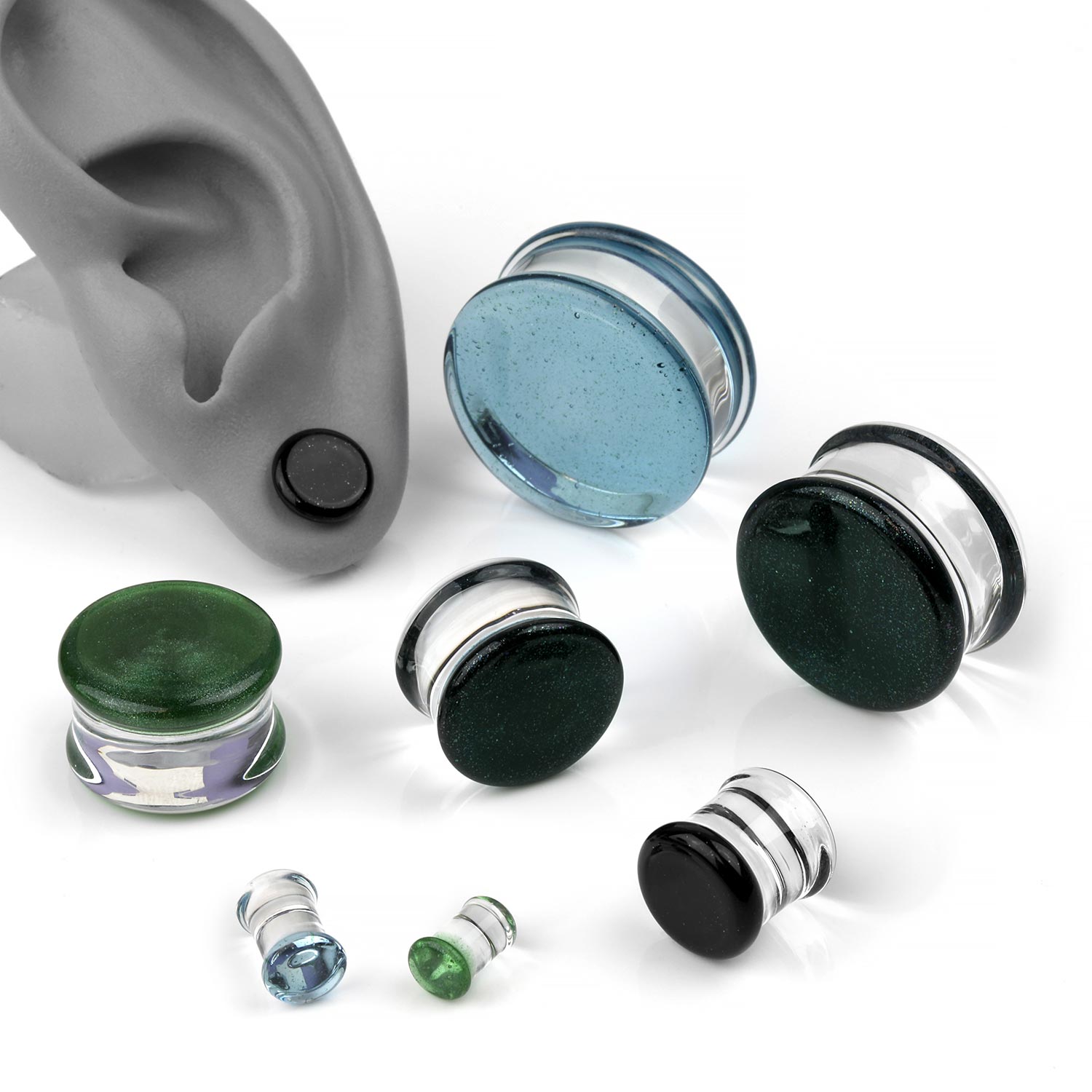 Double Flare Sparkle Glass Colorfront Plugs