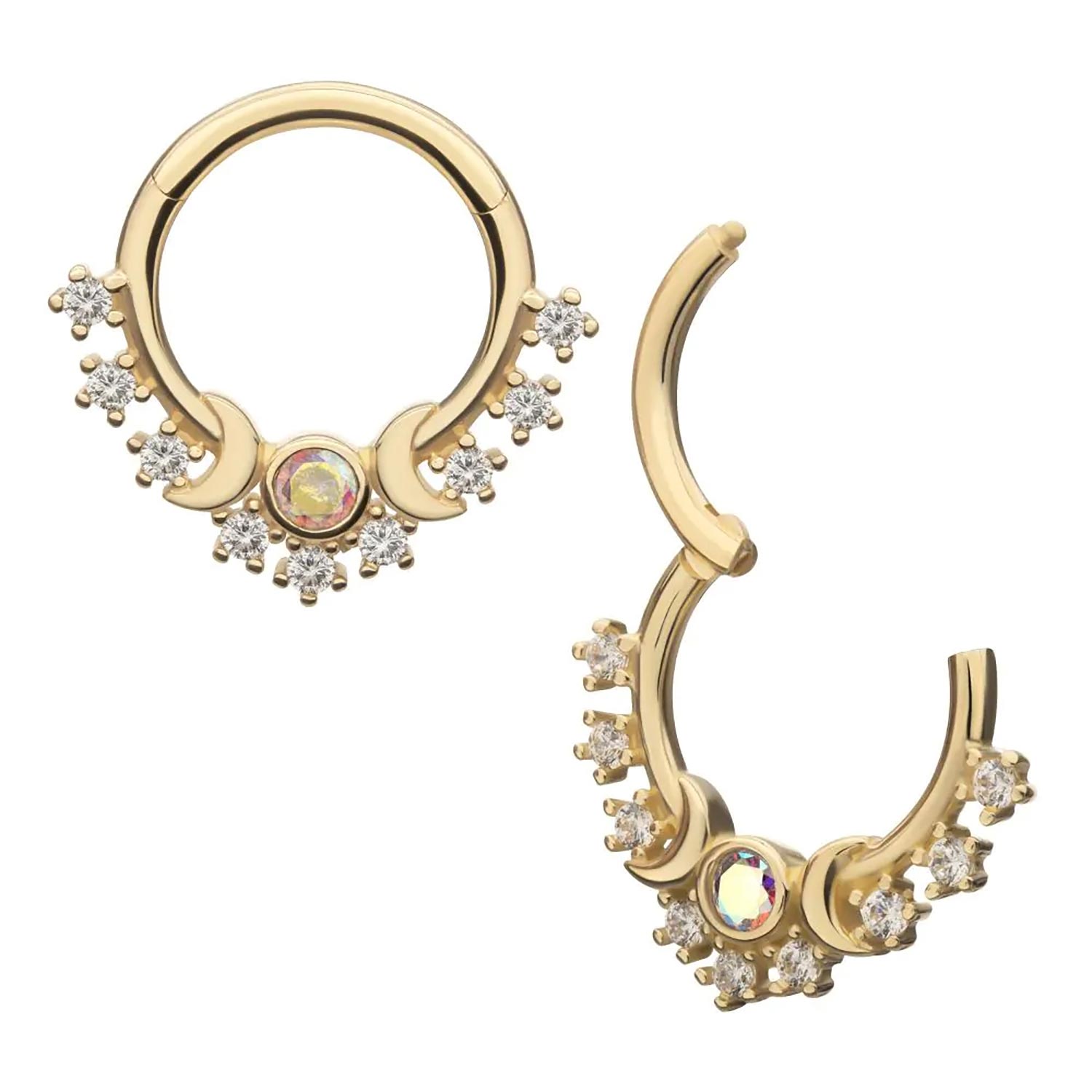 Custom 14k Gold Triple Moon And Star Gemmed Clicker