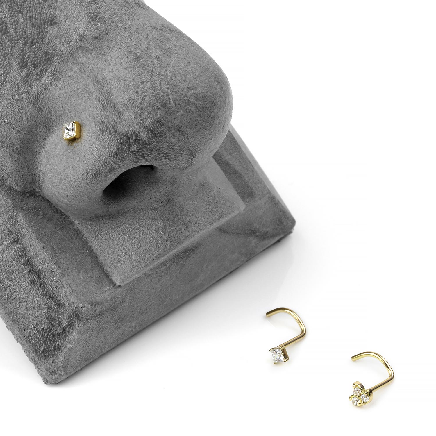 18k Solid Yellow Gold Nosescrews With Synthetic Gemstones