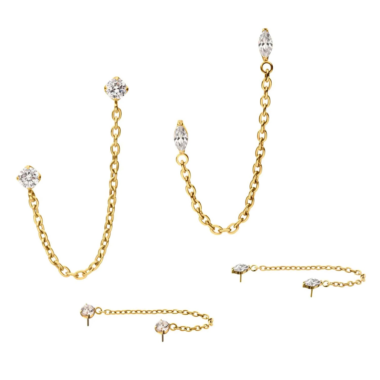 24k Gold Plated Dual Gem Threadless End With Chain