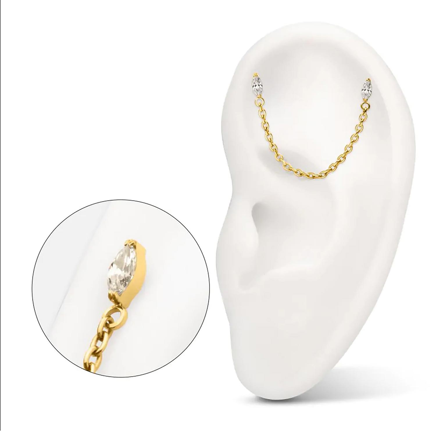 24k Gold Plated Dual Gem Threadless End With Chain