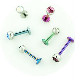 Custom Order Titanium Flatback Labret With Steel Low Profile Faceted Gem