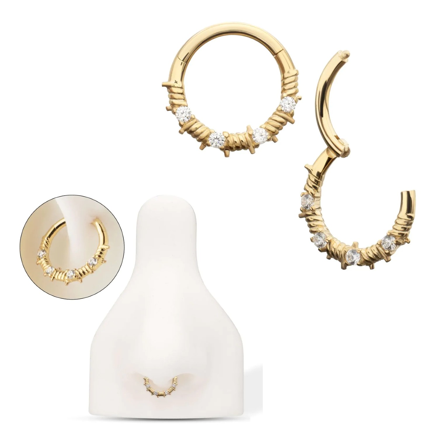 14k Gold Gemmed Barbed Wire Wrapped Clicker