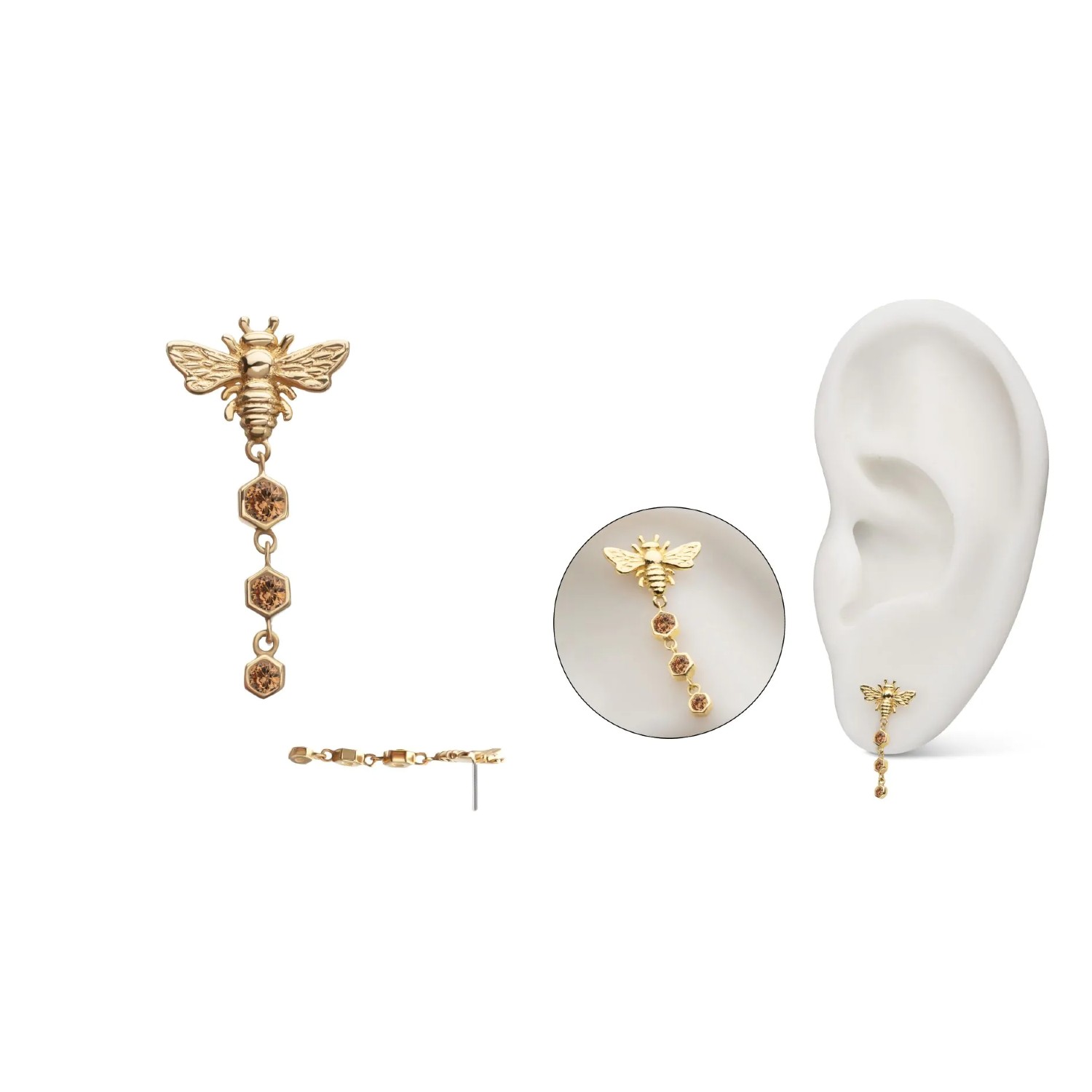 Custom Order 14k Gold Bee Dangle Threadless End