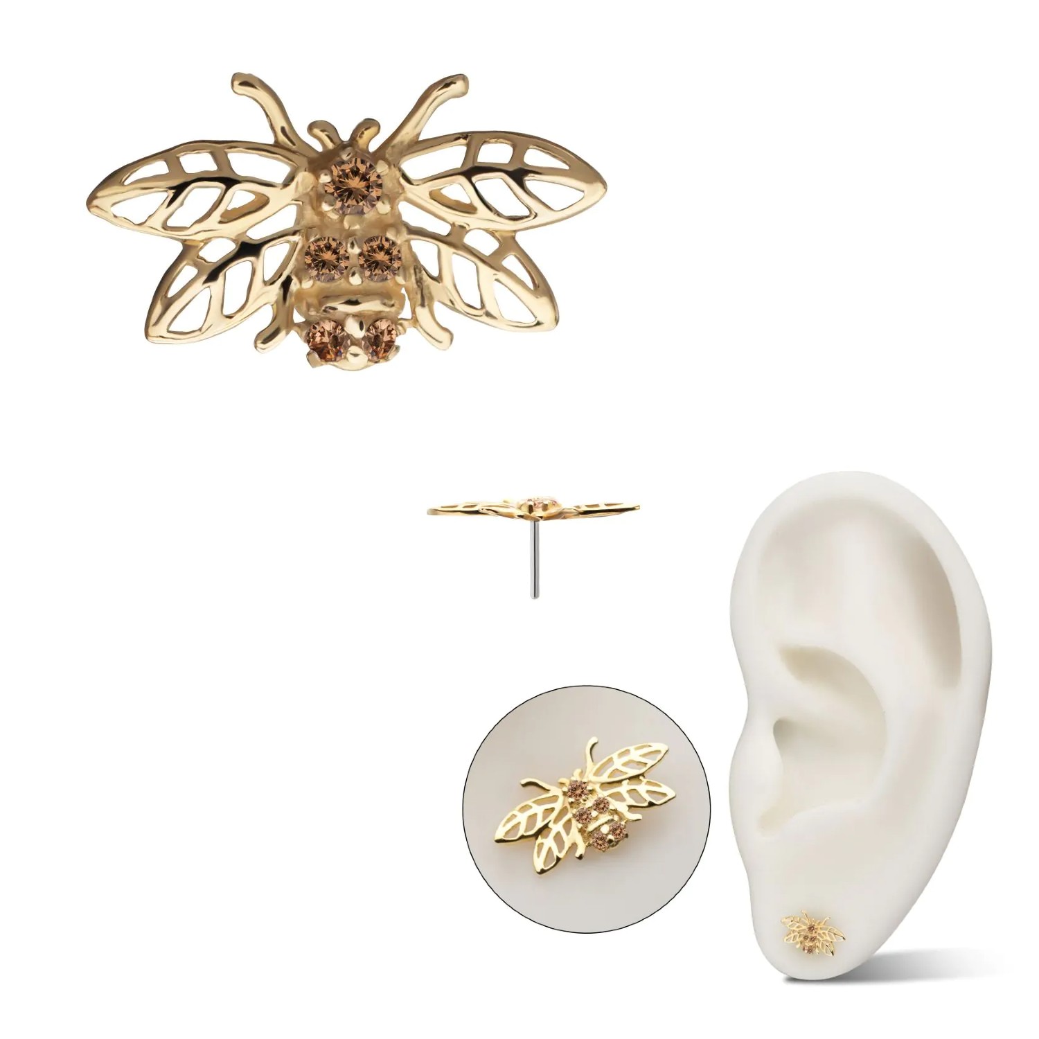 14k Gold Gemmed Bee Threadless End