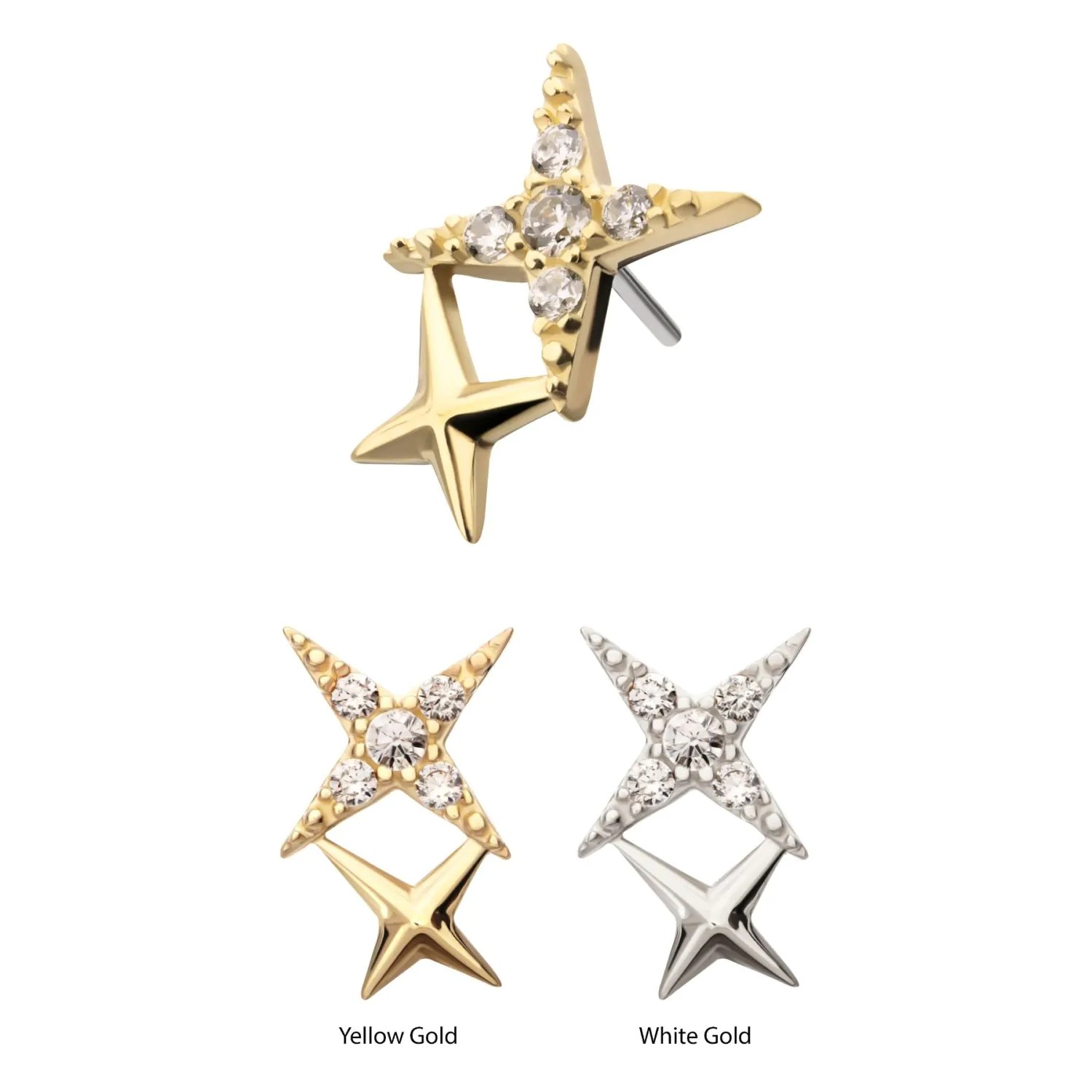 14k Gold Paved Double Celestial Star Threadless End