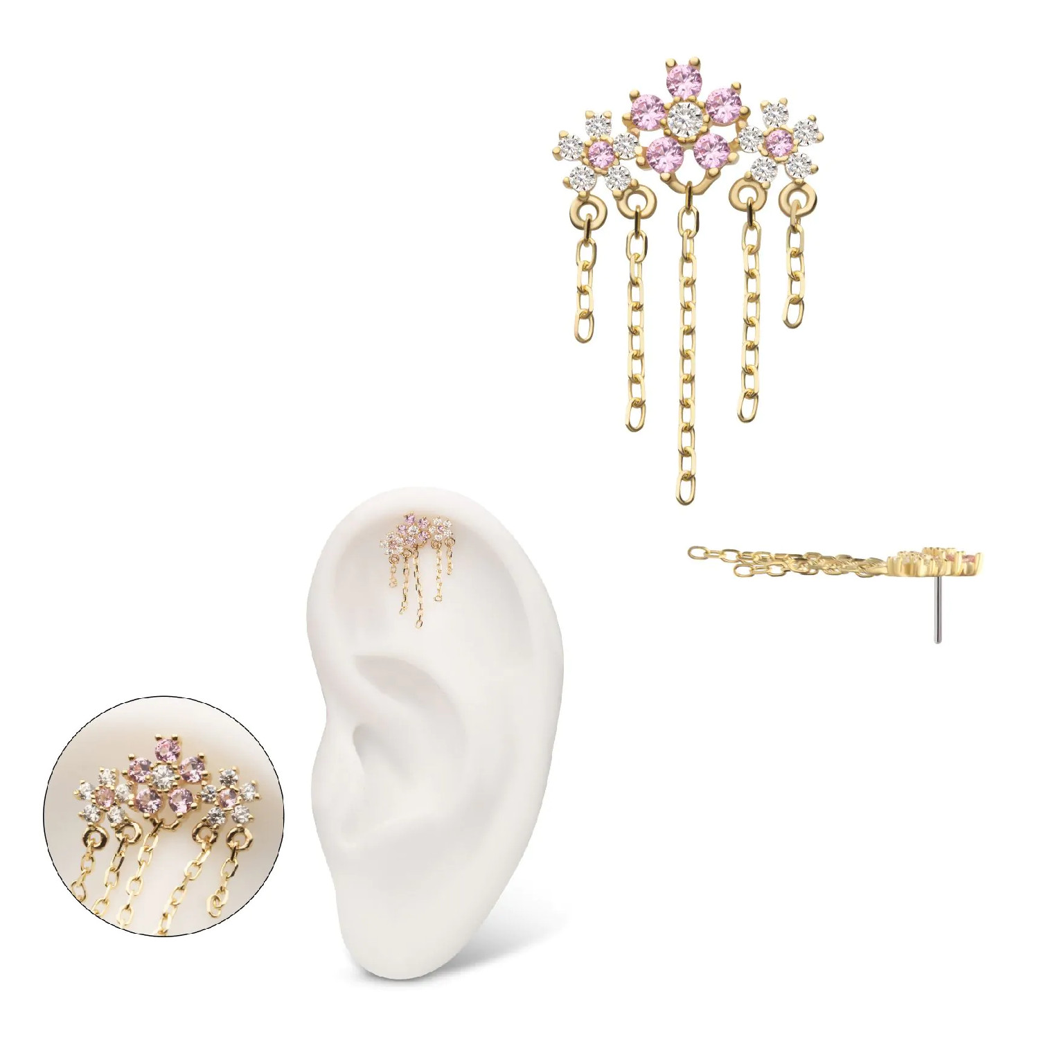 14k Gold Chandelier Prong Set Cherry Blossom Cluster End