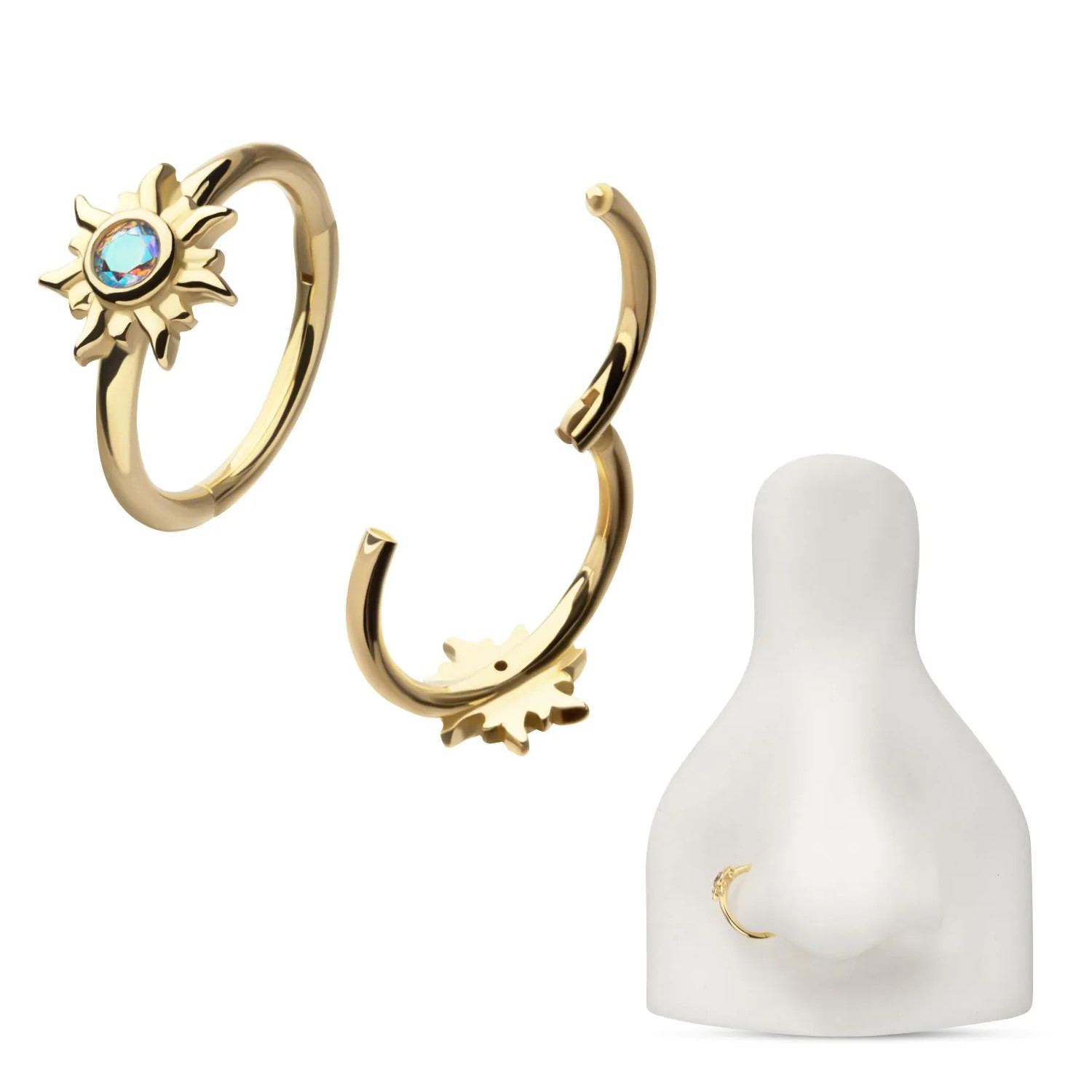 Custom Order 14k Gold Side Set Gemmed Sunburst Clicker