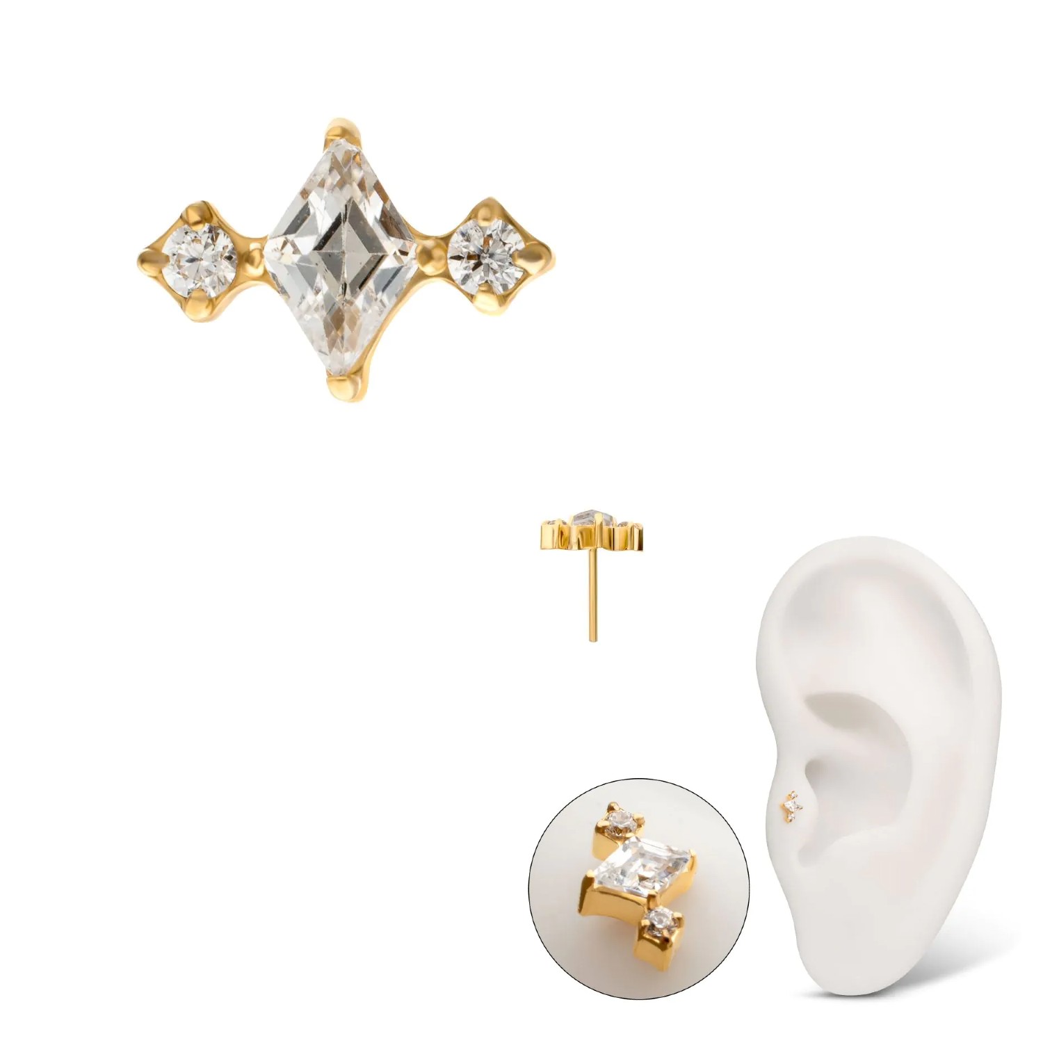 24k Gold Plated Titanium Gemmed Cluster Threadless End