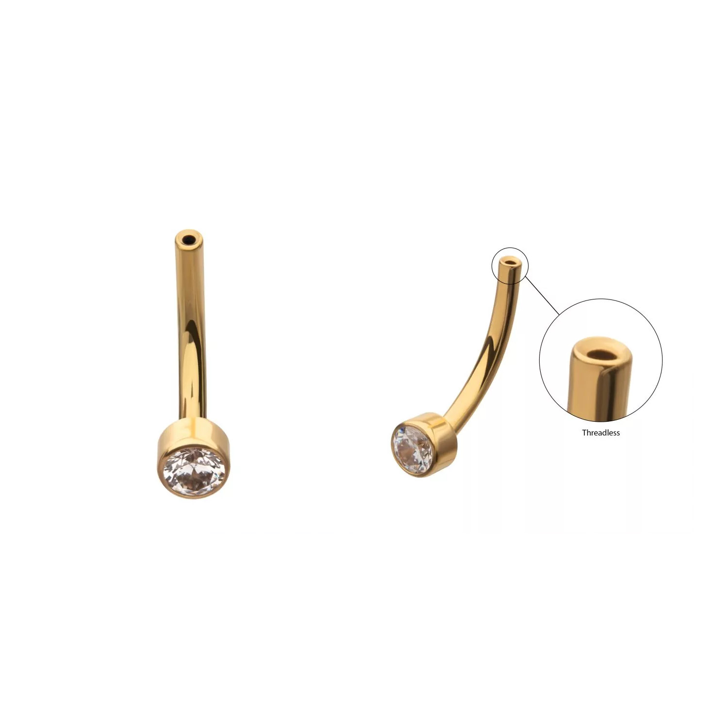 24k Gold Plated Threadless Gemmed Curved Barbell Post Only