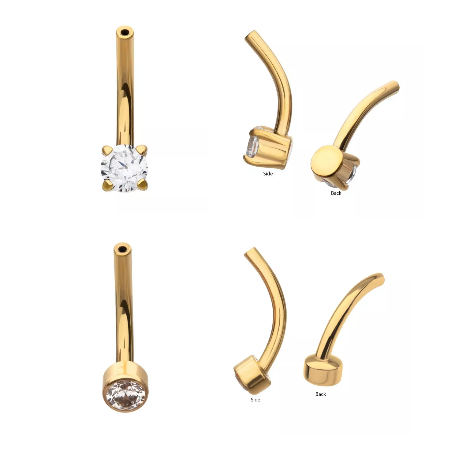 24k Gold Plated Threadless Gemmed Curved Barbell Post Only