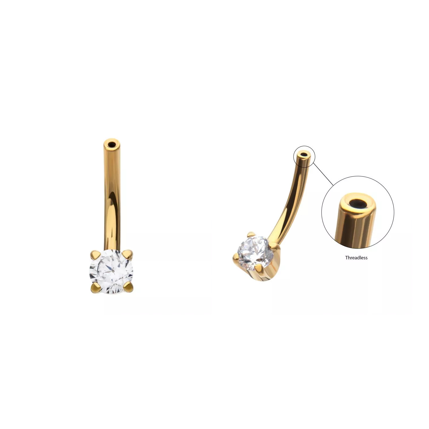 24k Gold Plated Threadless Gemmed Curved Barbell Post Only