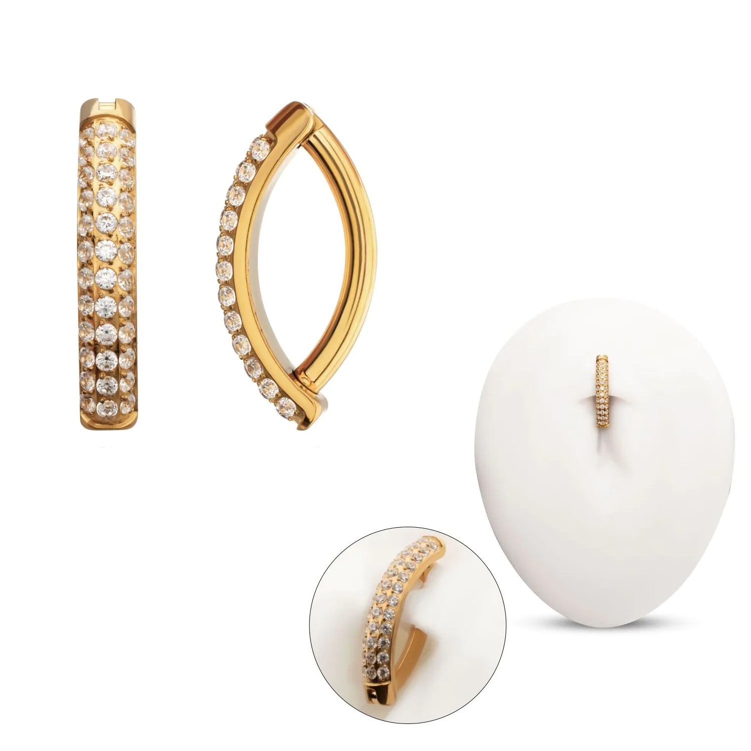 24k Yellow Gold Plated Titanium Triple Row Gem Rail Clicker