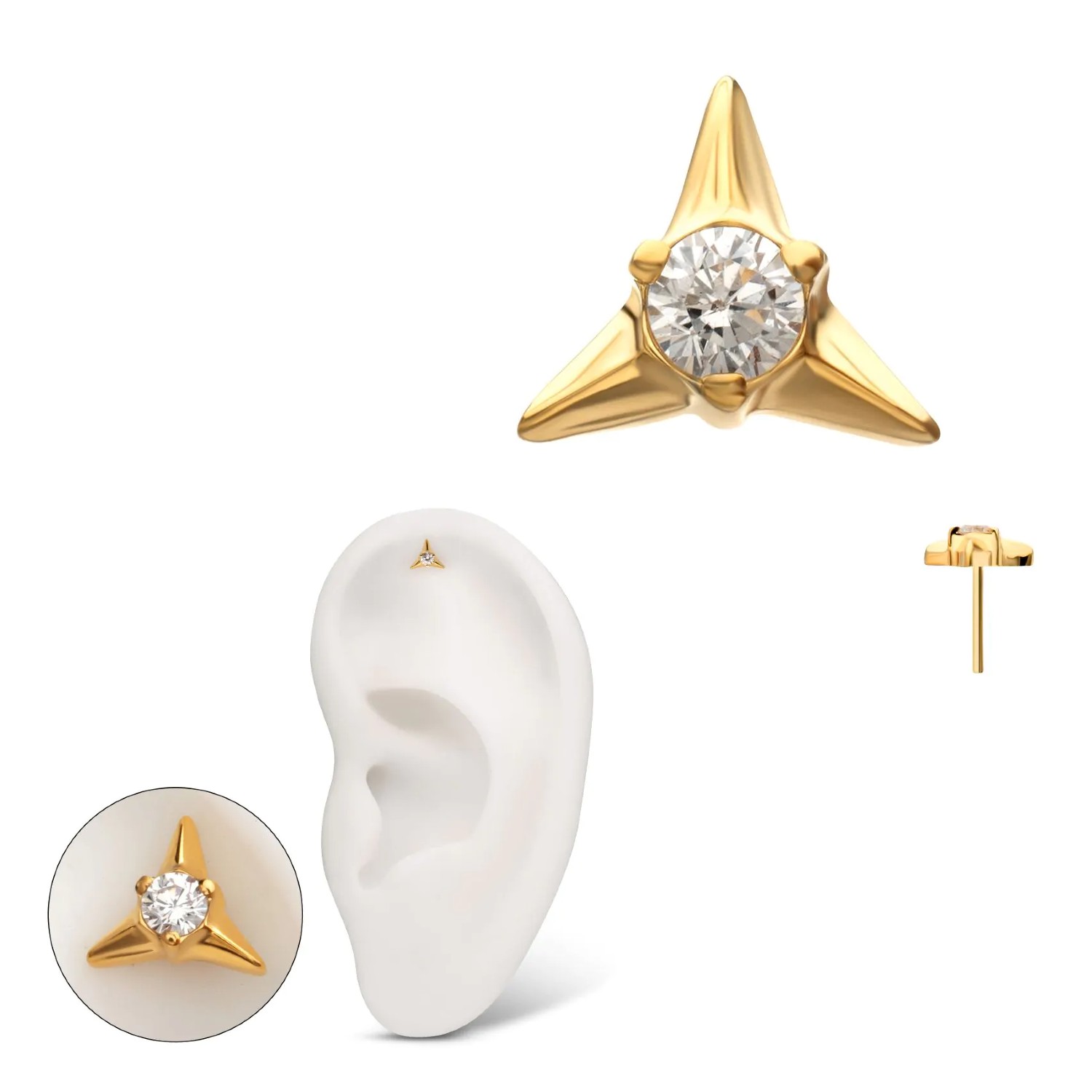 24k Yellow Gold Plated Titanium Triangle Threadless End