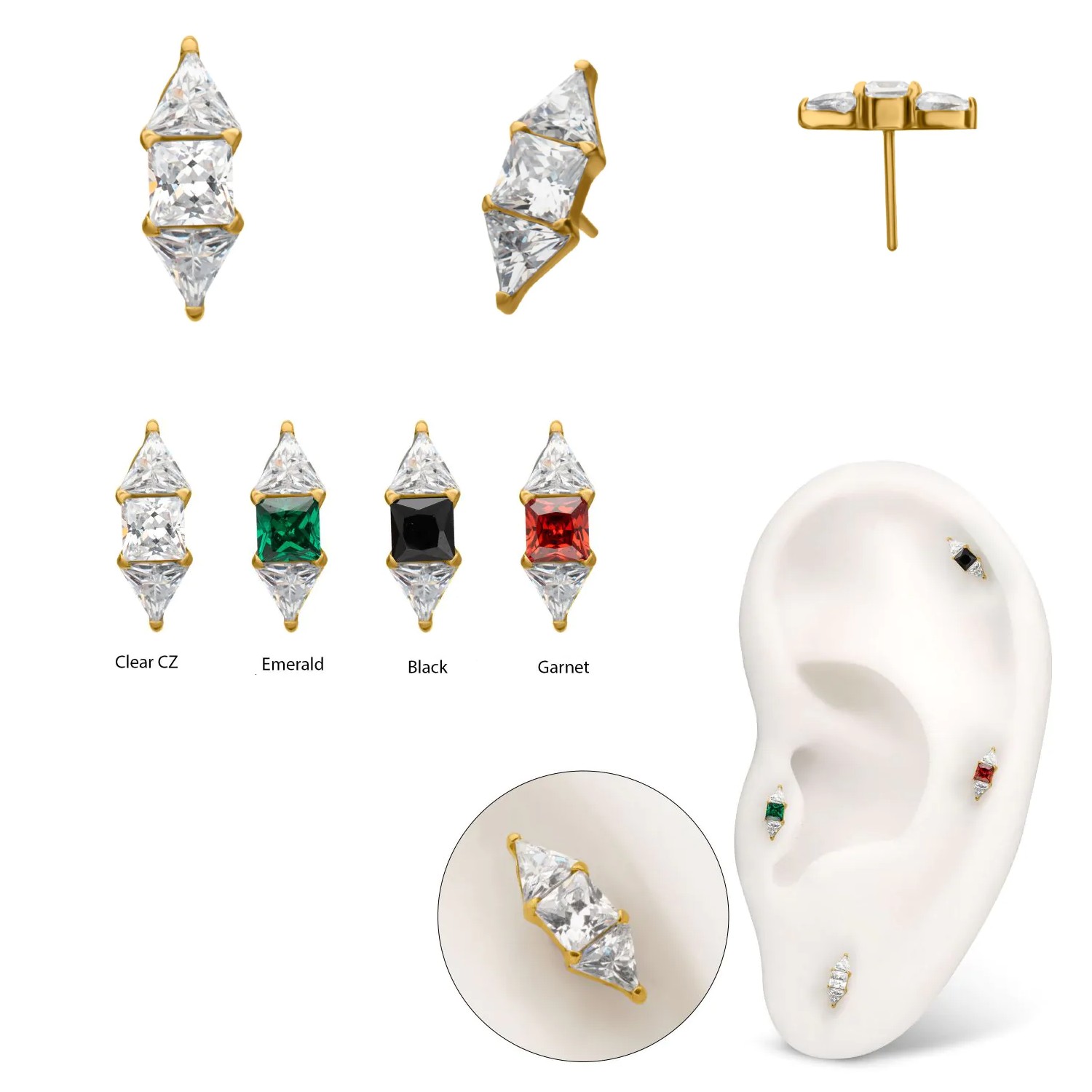 24k Yellow Gold Plated Titanium Linear Cluster Threadless En