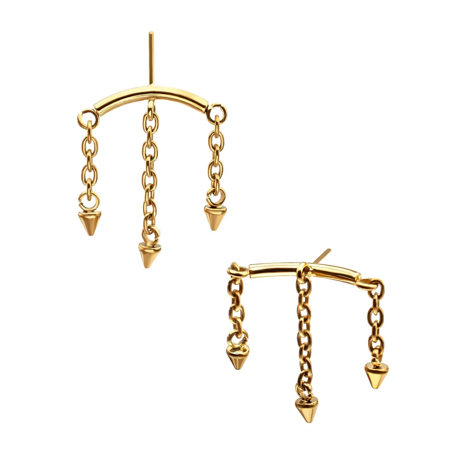Gold Plated Titanium Threadless End With Dangle Spikes
