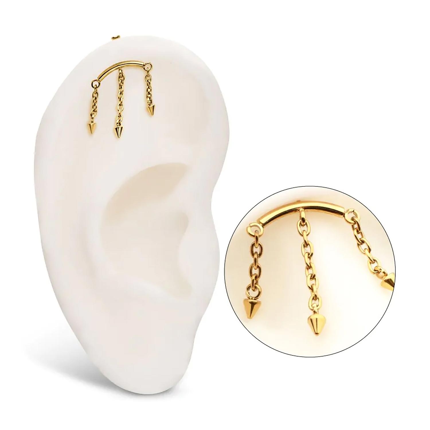 Gold Plated Titanium Threadless End With Dangle Spikes