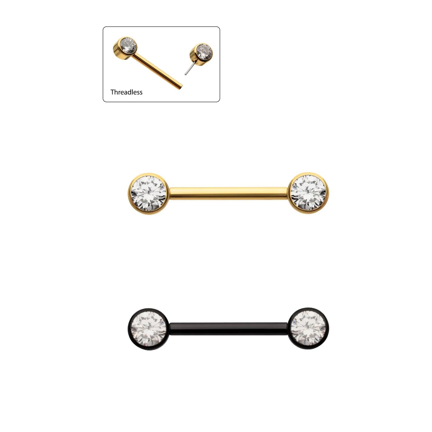 Custom Order Threadless Plated Titanium Gemmed Nipple Barbel