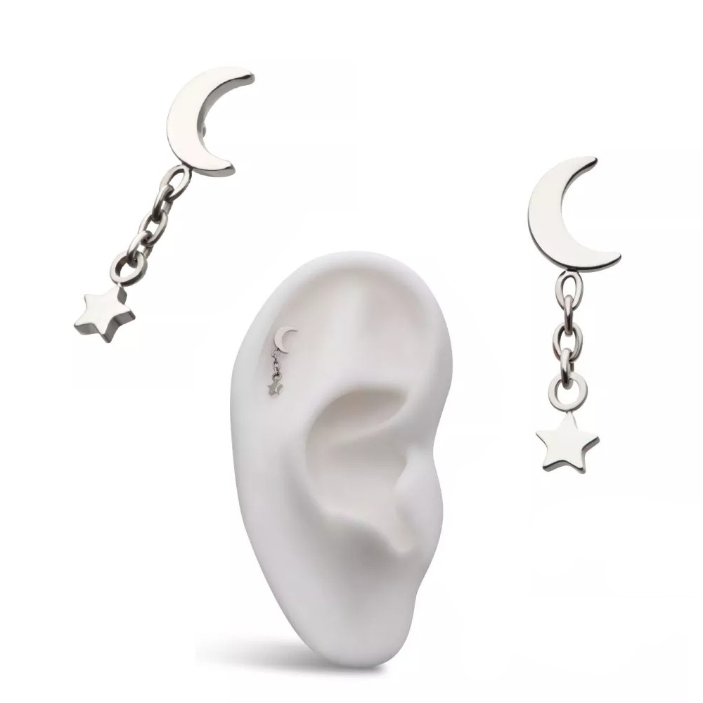 Custom Order Titanium Crescent Moon With Dangle Star End