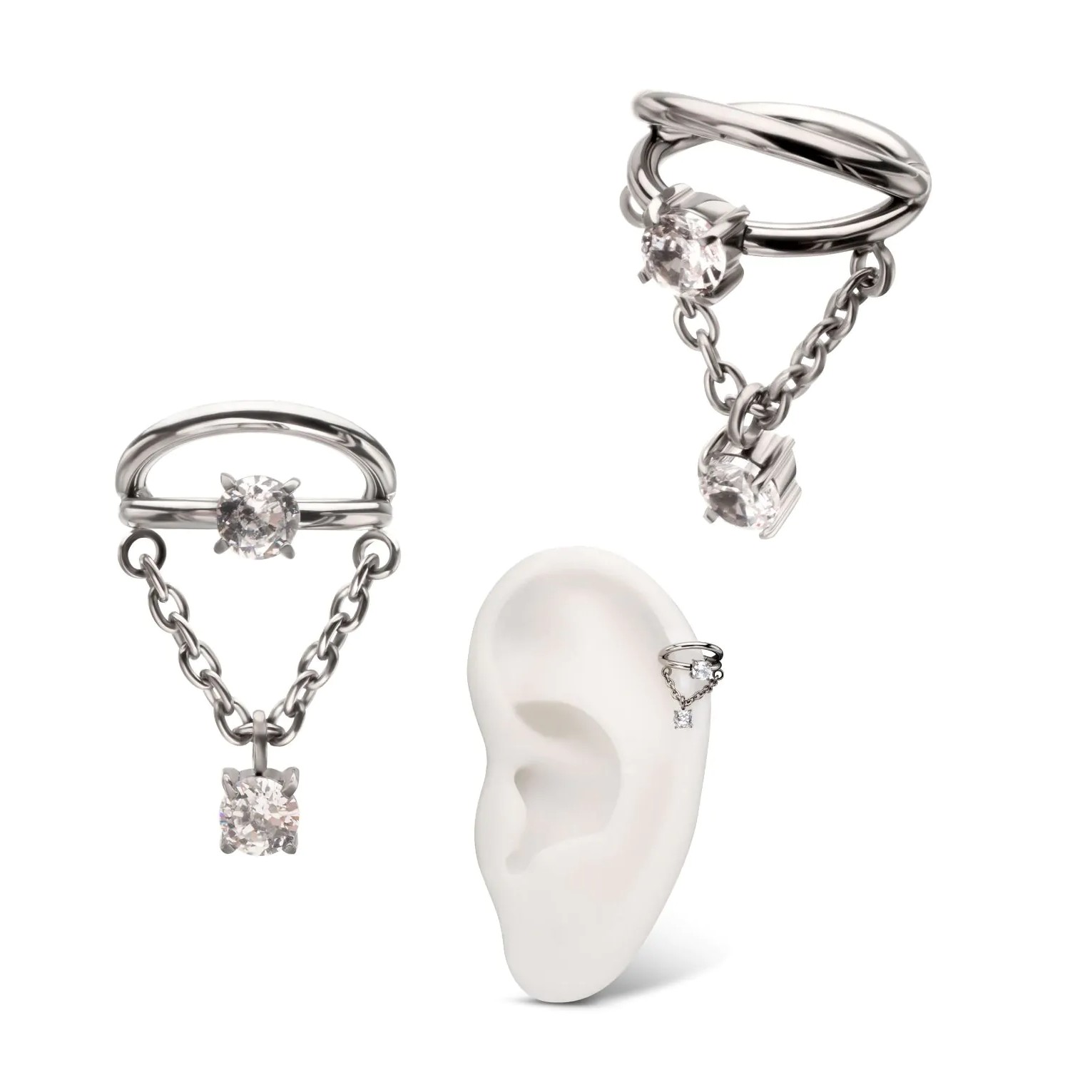 Titanium Double Echo Clicker With Gemmed Dangle Chain