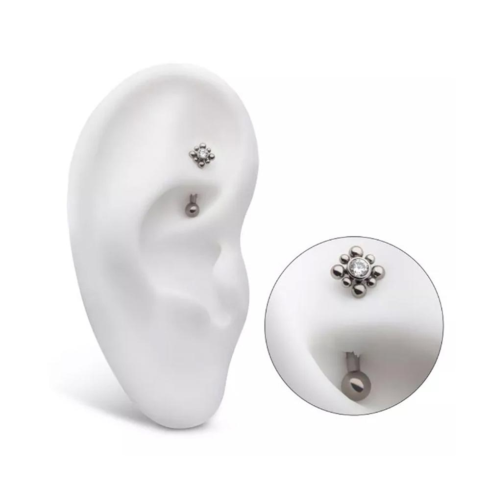 Custom Order Titanium Alternating Bead Gem Curved Barbell