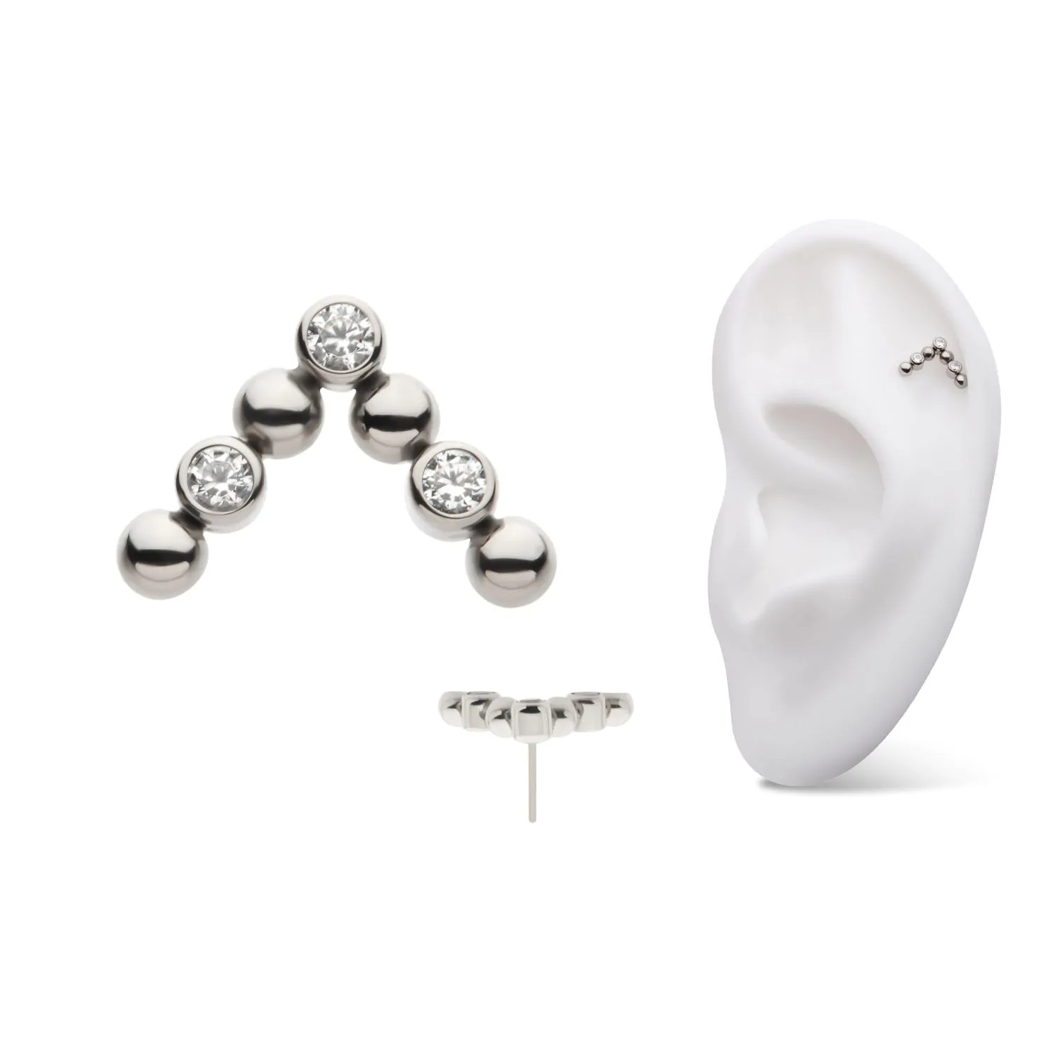 Custom Order Titanium Threadless Beaded Gemmed Chevron End