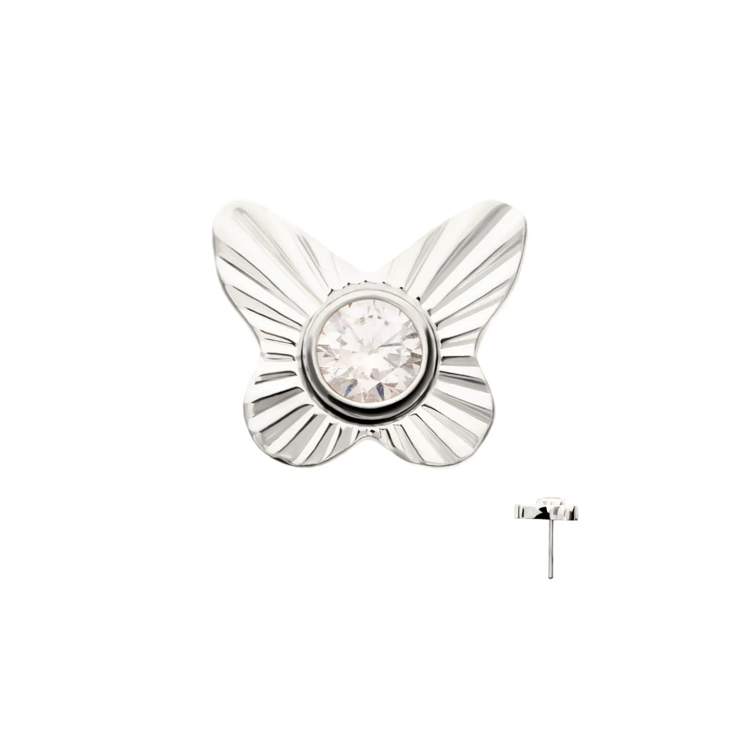 Titanium Gemmed Corrugated Butterfly Threadless Ends