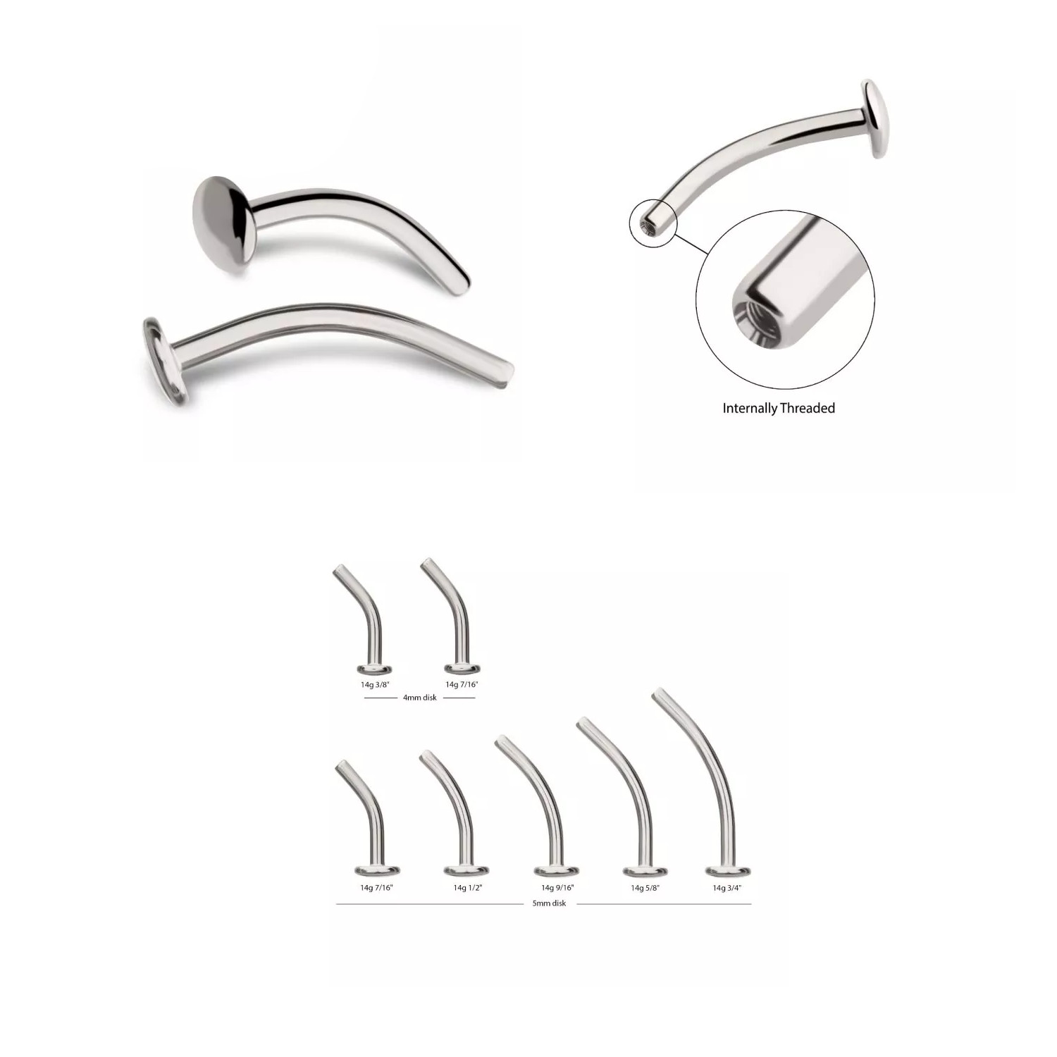 Titanium Internally Threaded Fixed Disc Curve Barbell Post